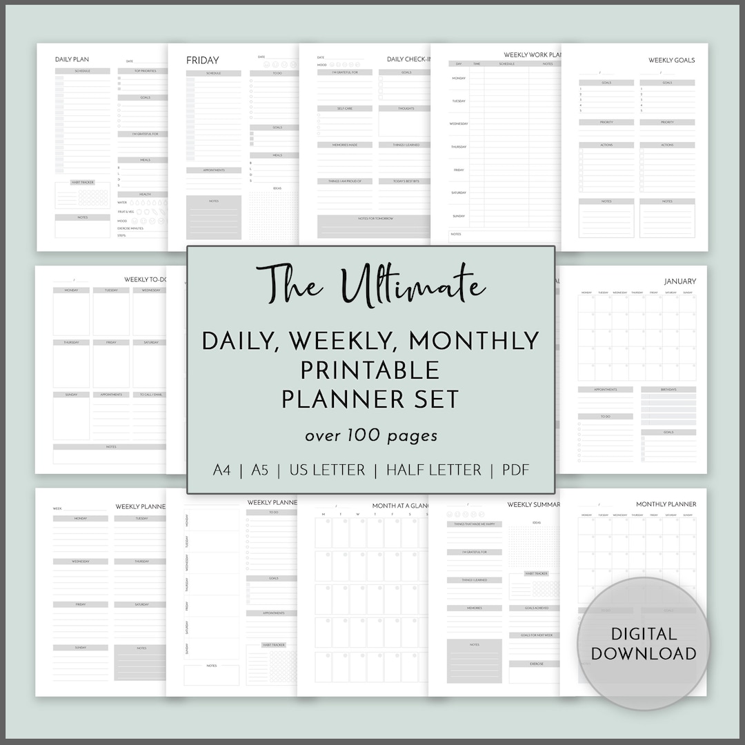 Daily Weekly Monthly Planner Set PRINTABLE, 2024 Daily Planner, Weekly ...