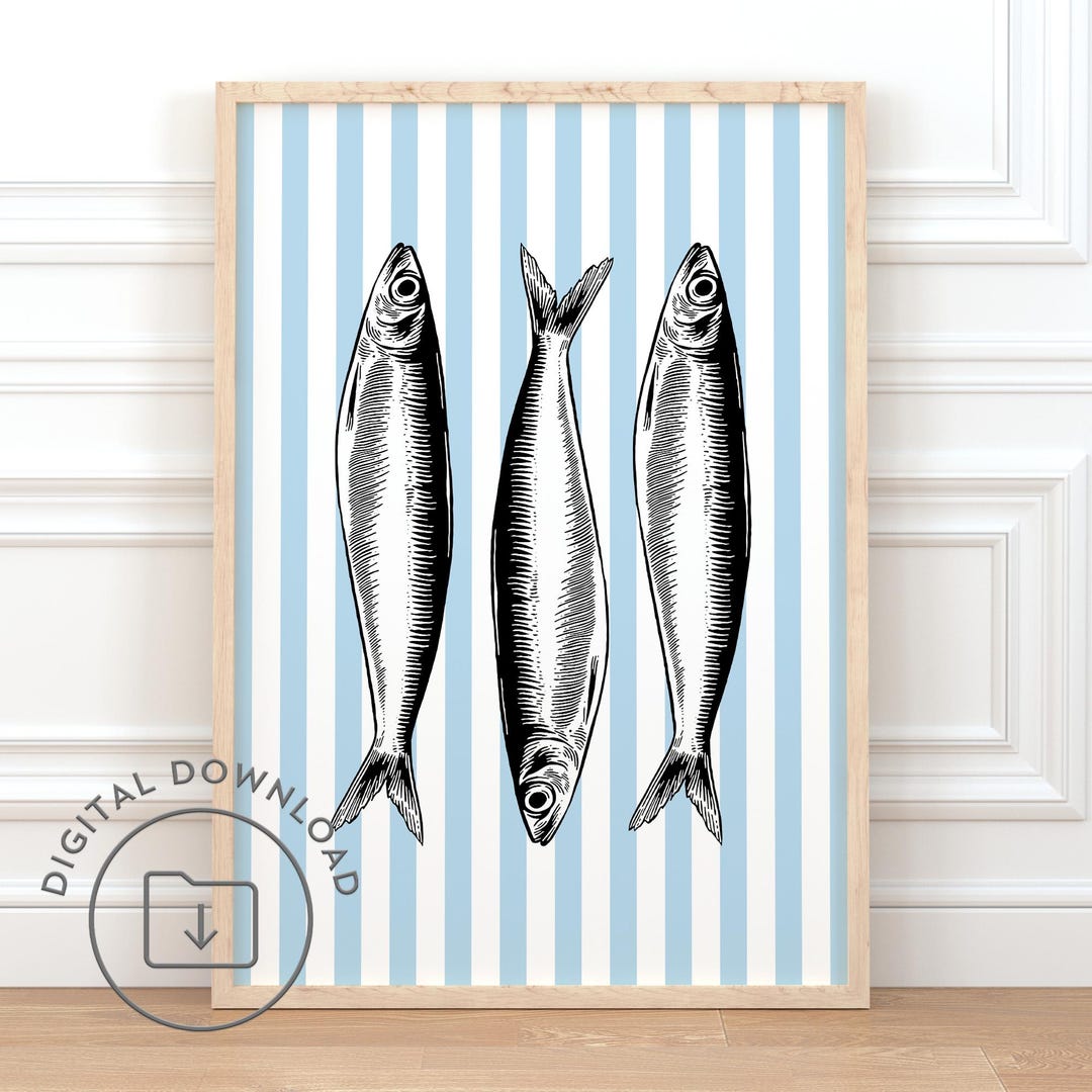 Trendy Striped Sardines Print PRINTABLE Sardine Poster Wall Art ...