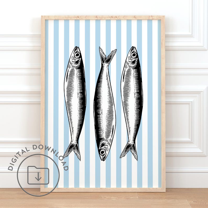Striped Sardines Print, Coastal Kitchen Wall Art (digital Download) - Etsy