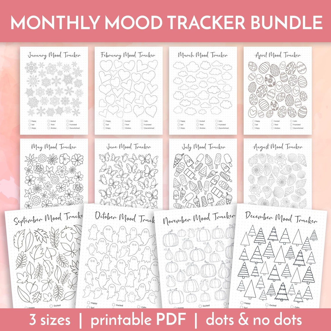 Mood Tracker Bundle PRINTABLE, Monthly Picture Mood Tracker Wheel ...