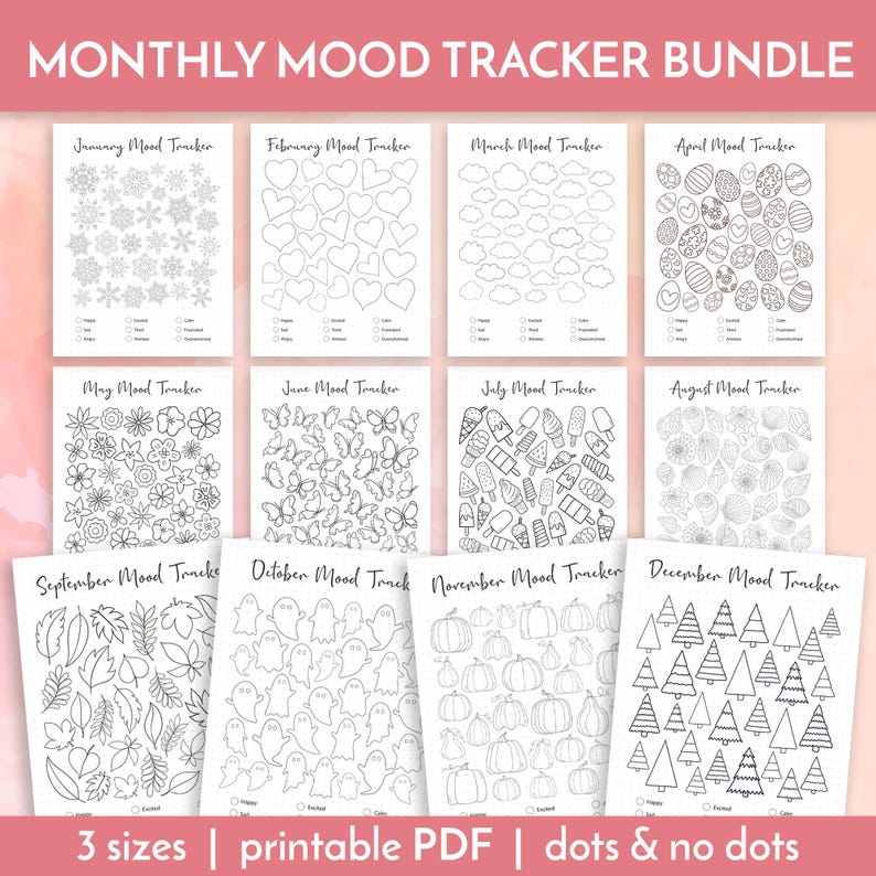 Mood Tracker Bundle PRINTABLE, Monthly Picture Mood Tracker Wheel ...