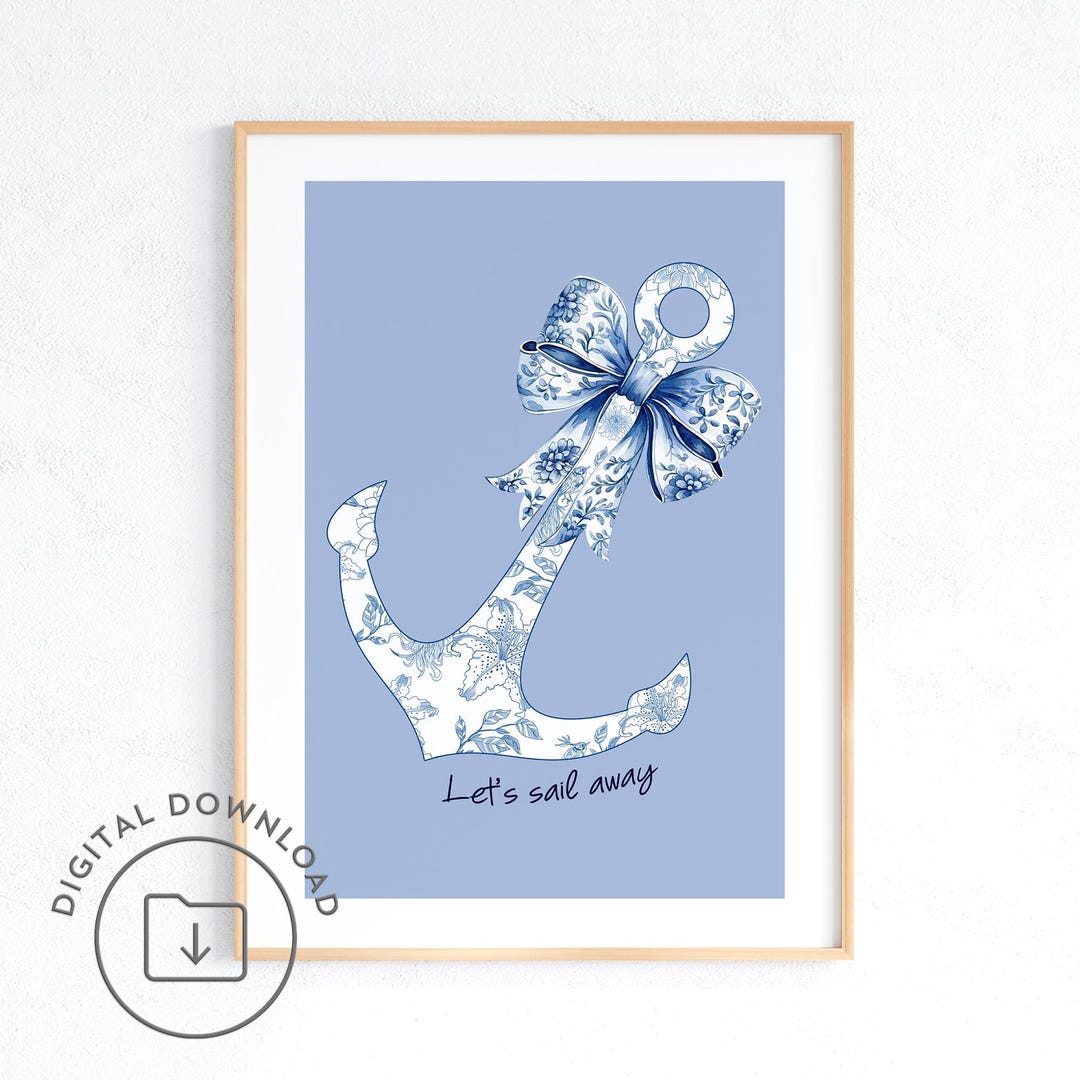 Coastal Print PRINTABLE Anchor Poster Wall Art Coquette Bow Aesthetic ...
