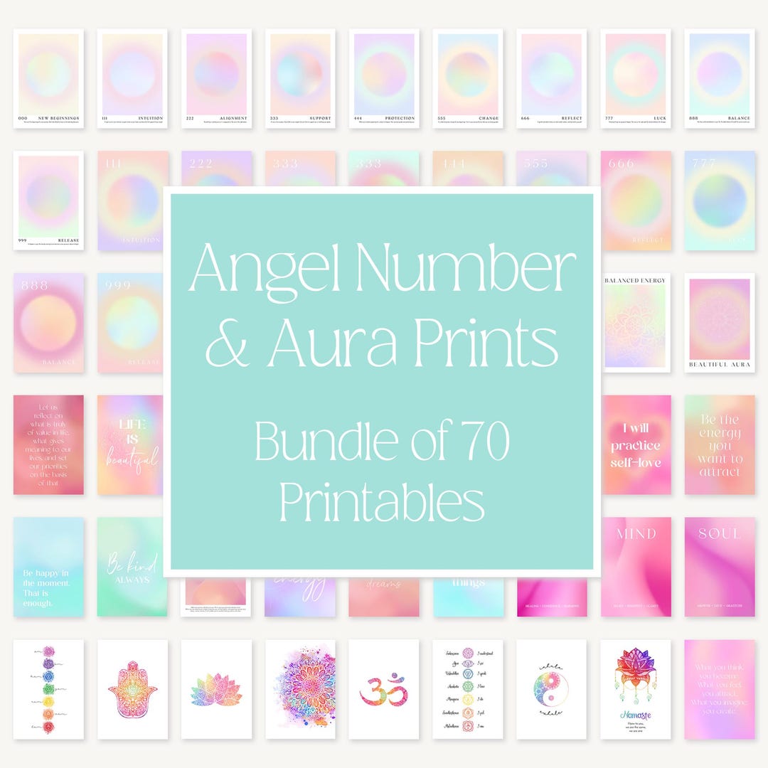 Angel Number & Aura Gallery Wall Art Set 70 PRINTABLE Prints, Aura ...