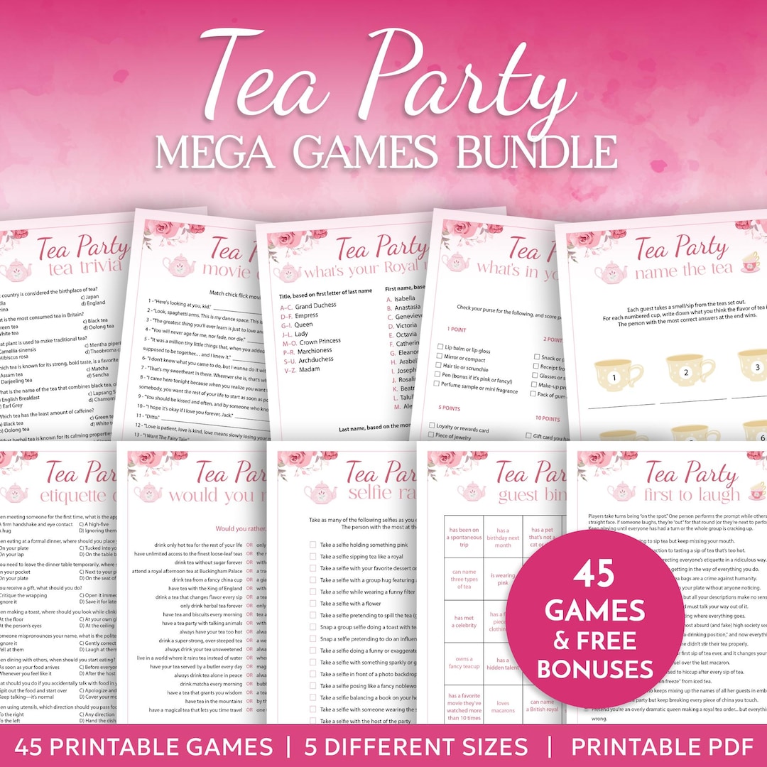 Tea Party Game Bundle PRINTABLE Ladies Afternoon Tea Trivia Female ...