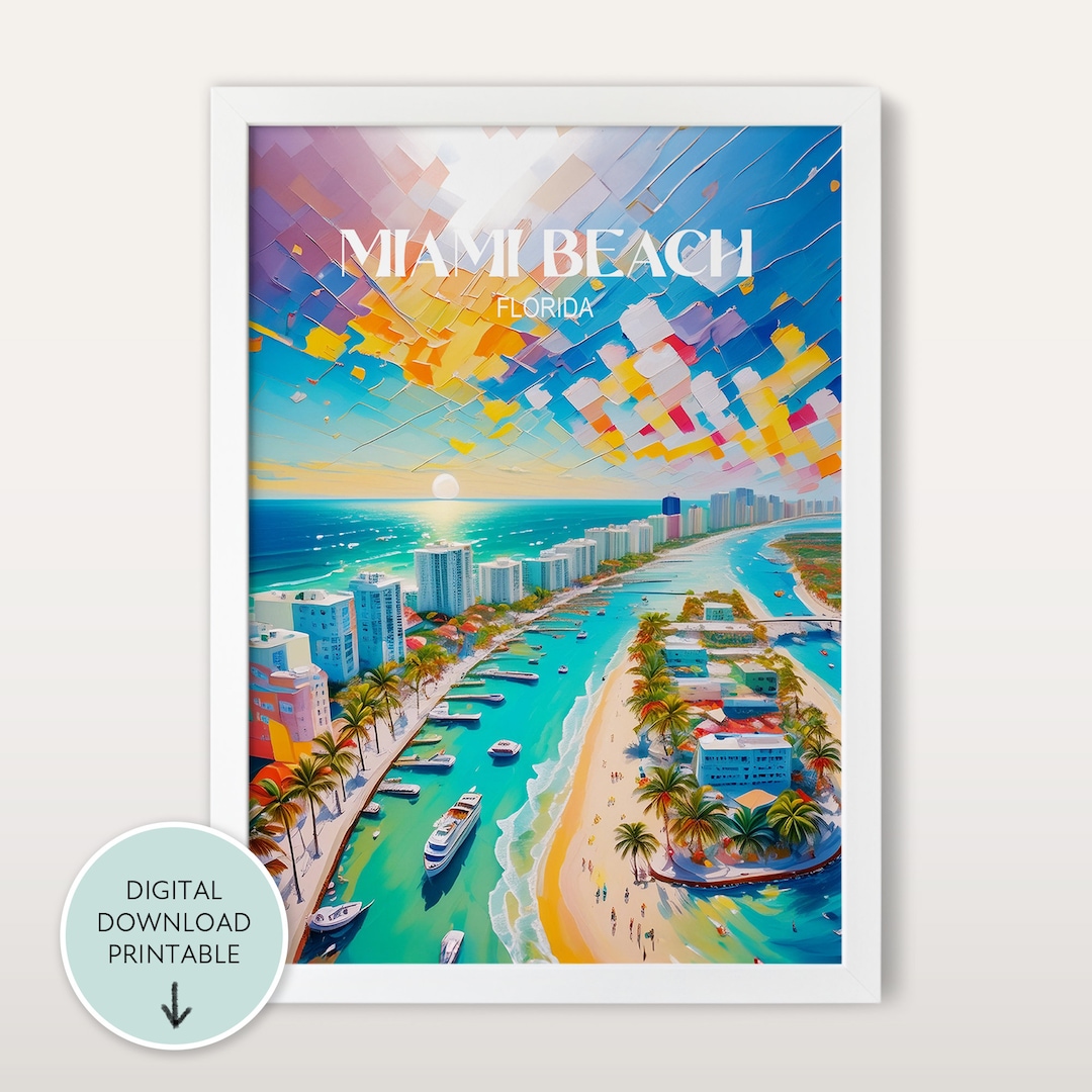 Miami Beach Travel Print, Miami Print, Miami Beach Painting, Miami ...