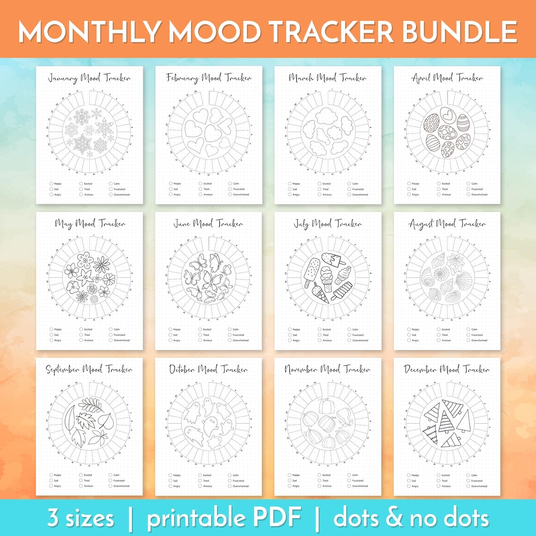 Monthly Mood Tracker Bundle PRINTABLE, Circle Mood Tracker Wheel, Daily ...