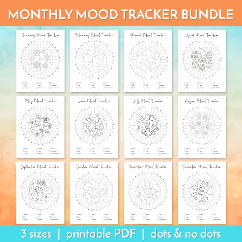 Monthly Mood Tracker Bundle PRINTABLE, Circle Mood Tracker Wheel, Daily ...