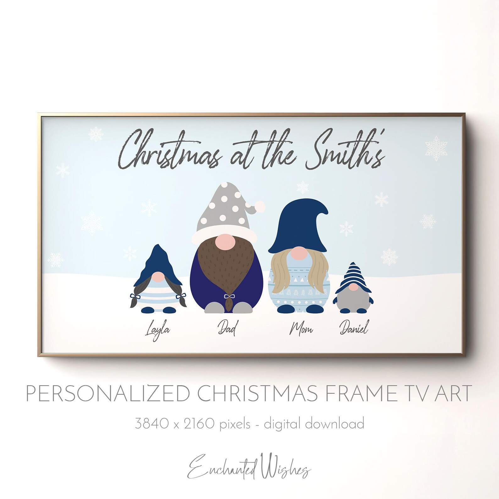 Christmas Gnome Custom Family Frame TV Art, Personalized Christmas ...