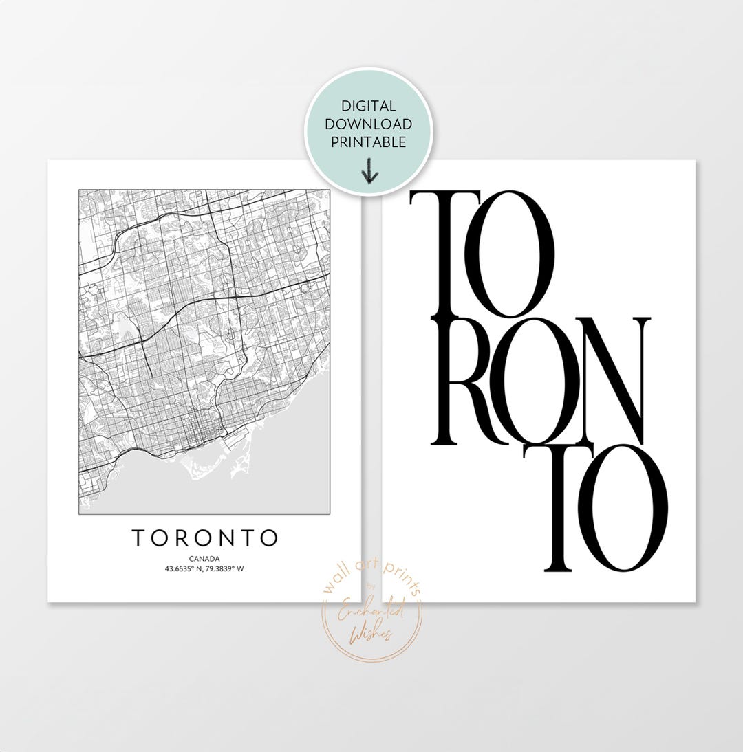 Toronto Map Print Set of 2 Printables, Toronto Print, Typography Poster ...