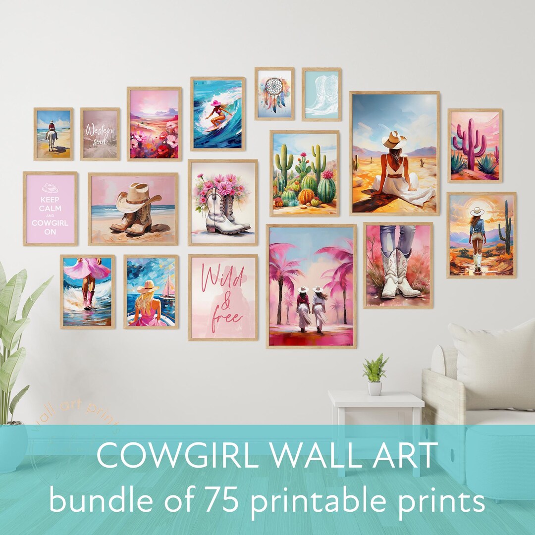 Printable Cowgirl Print Bundle of 75, Western Poster Set, Coastal ...