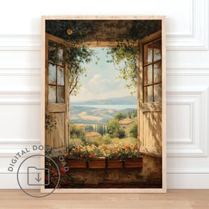 Open Window View Print PRINTABLE France Cottage Decor Vintage Oil ...