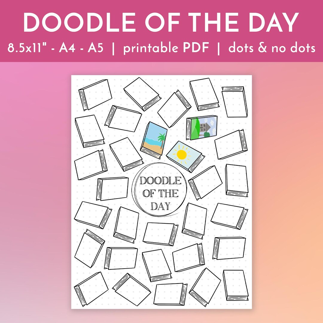 Books Doodle of the Day Printable Daily Doodle Coloring Page Journal ...
