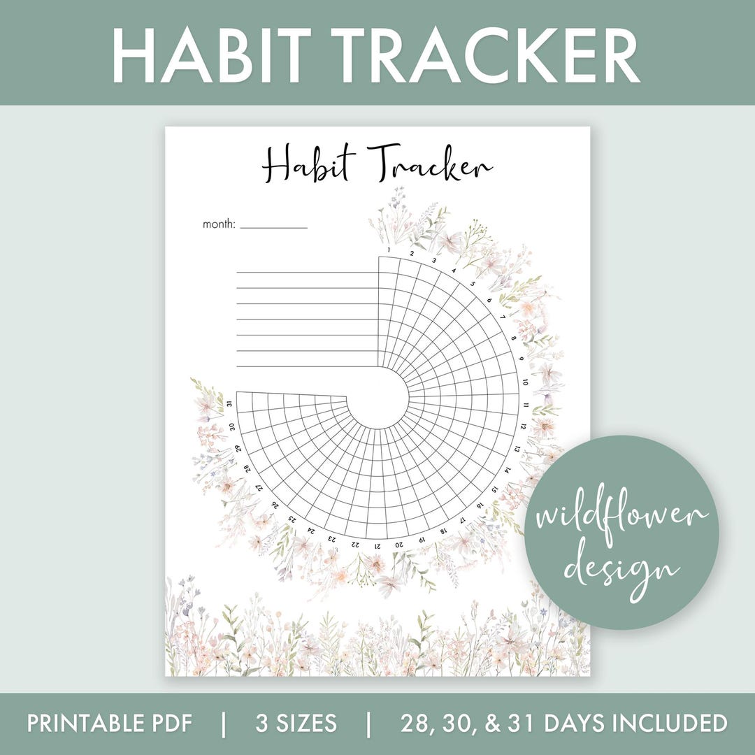 Habit Tracker PRINTABLE, Wildflower Habit Tracker Wheel, Floral Monthly ...