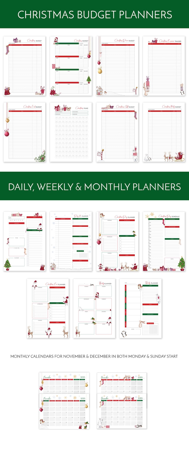 Christmas Planner PRINTABLE Set Holiday Planner Bundle Xmas Organizer ...