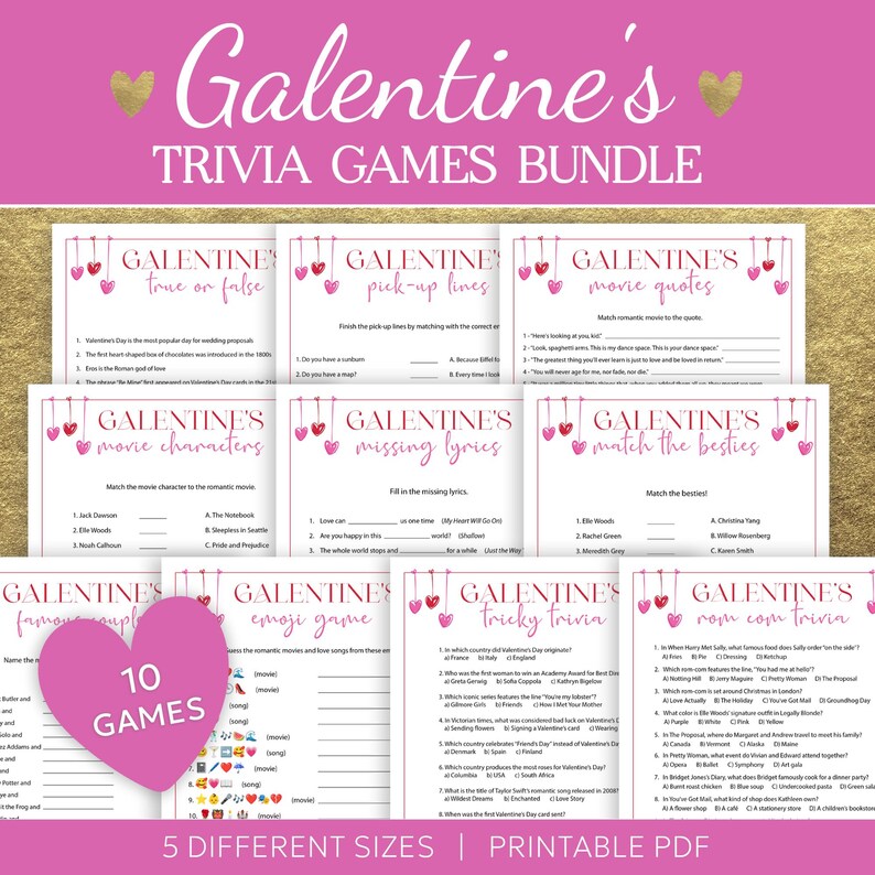 Galentine's Trivia Games Bundle Printable Galentine Day Trivia Quiz ...