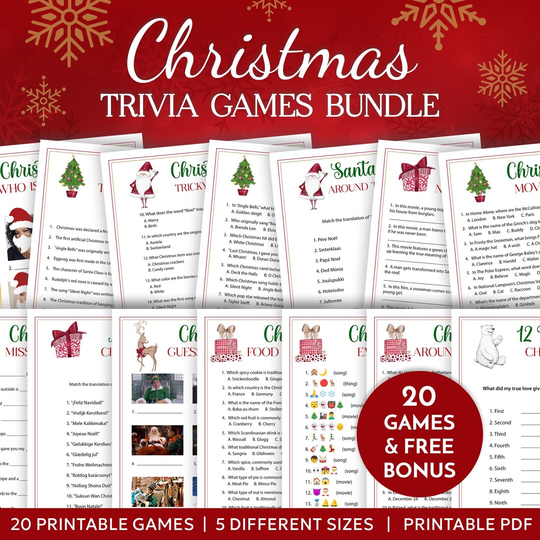 Christmas Trivia Bundle | 20 PRINTABLE Holiday Quiz Games for Family ...