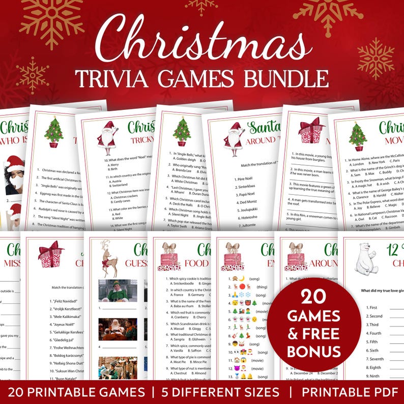 Christmas Trivia Bundle | 20 PRINTABLE Holiday Quiz Games for Family ...