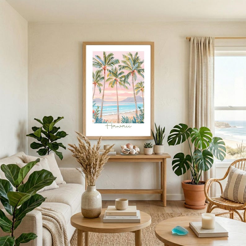 Hawaii Print PRINTABLE Pastel Travel Poster Abstract Coastal Wall Art ...