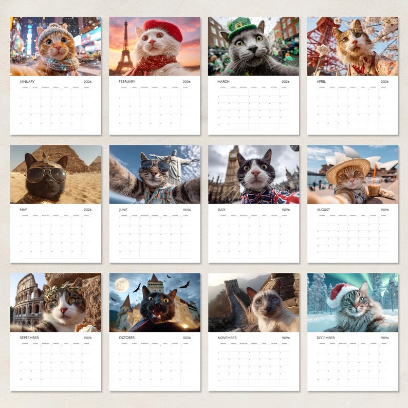 2026 Funny Cat Calendar PRINTABLE Monthly Calendar Cats Around the ...