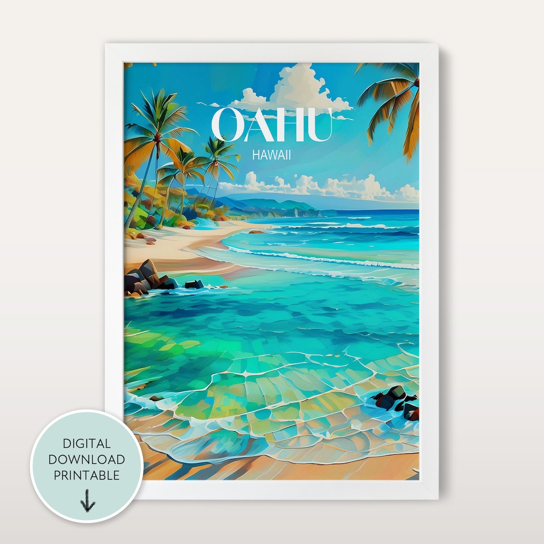 Oahu Travel Print, Oahu Poster, Hawaii Print, Hawaiian Travel Poster ...