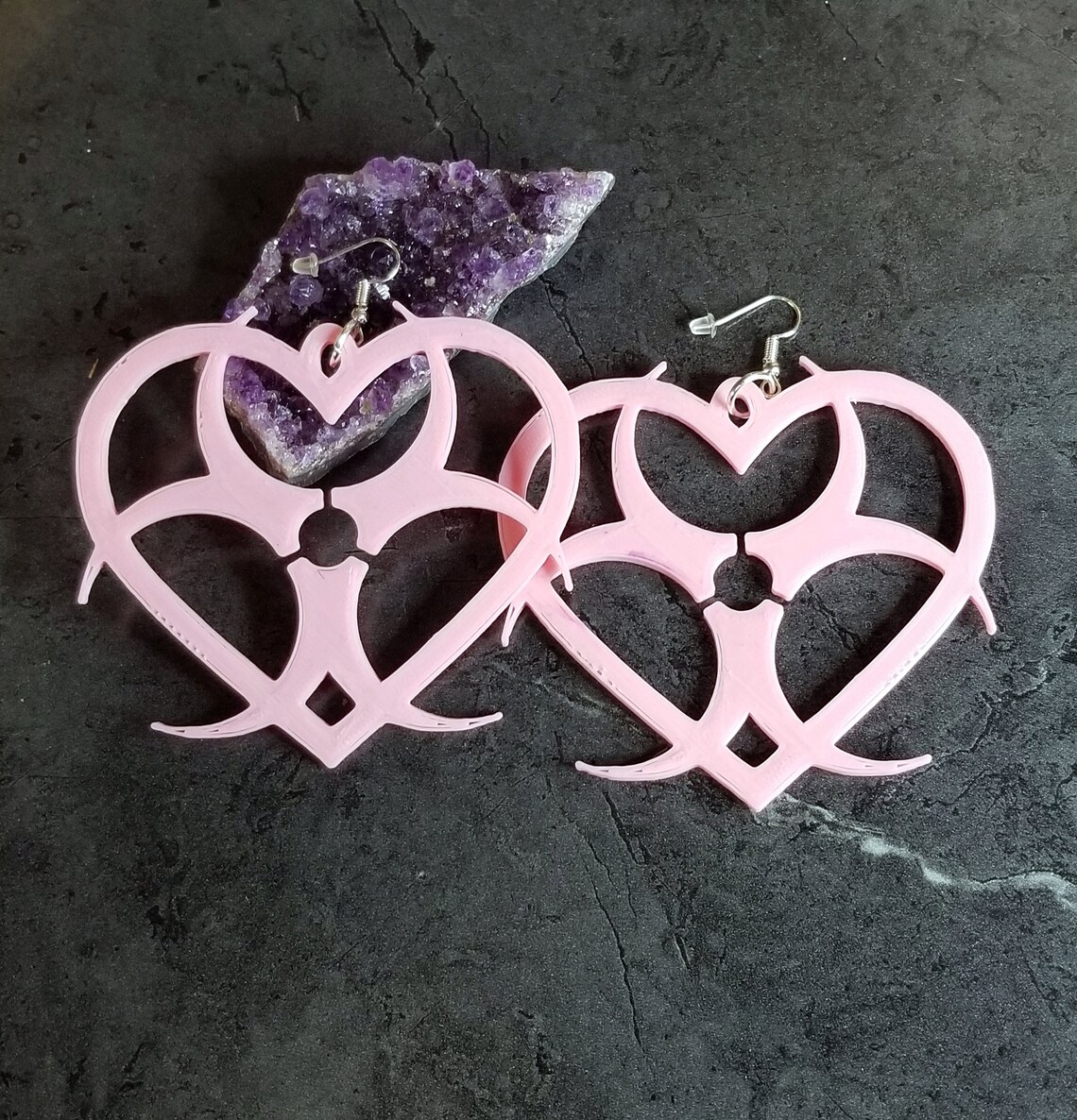 Bioheart Biohazard Heart Pastel Goth Hoop Earrings Jewelry 3D - Etsy