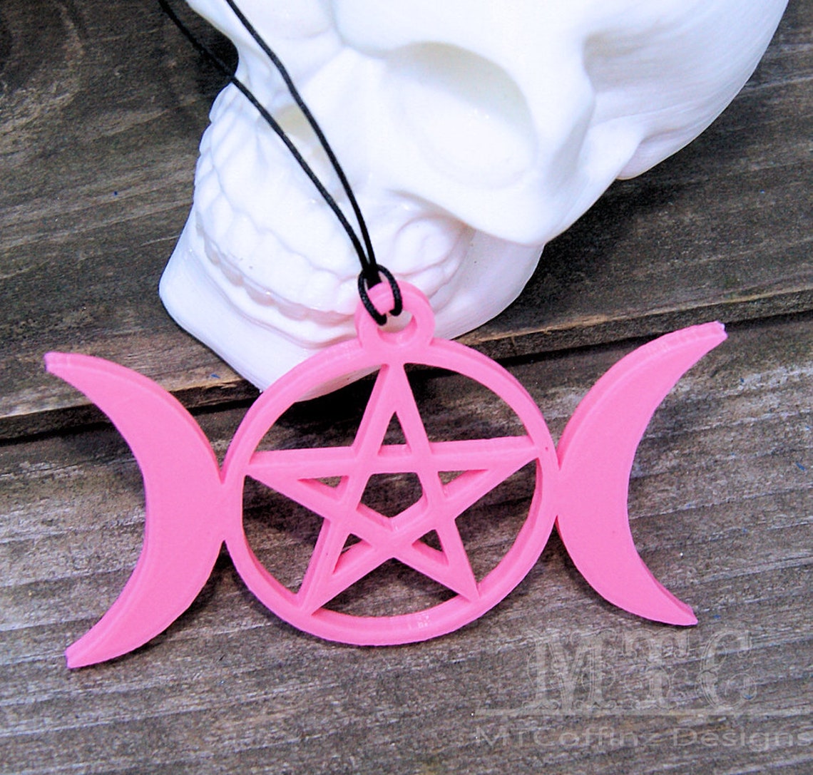 Triple Moon Pentacle Pendant 3D Printed Goddess Lunar Cycle Pagan Wicca ...