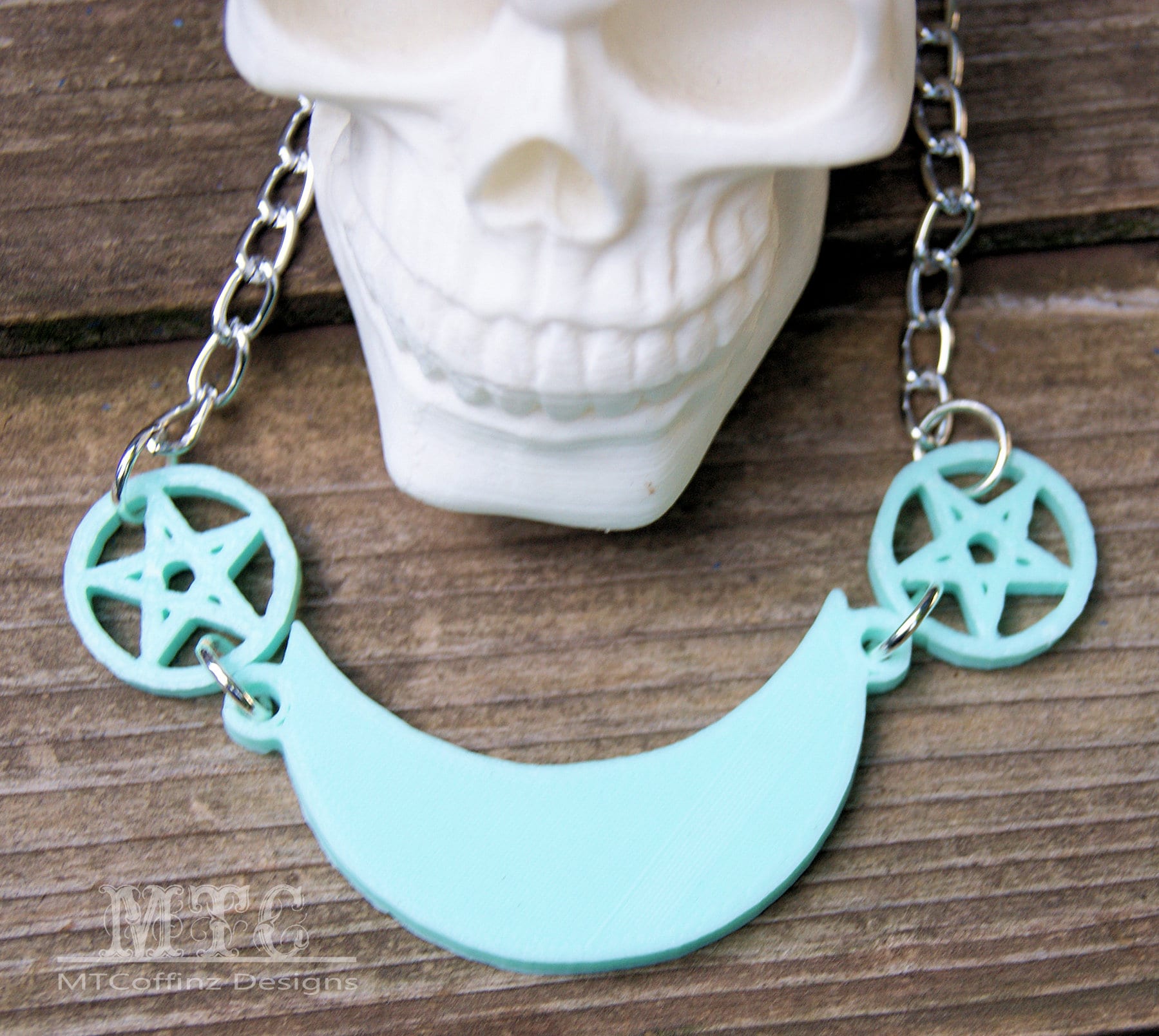 Crescent Moon Pentacle Pentagram Pastel Goth necklace 3D | Etsy