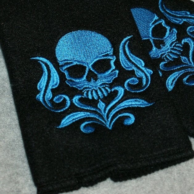 Embroidered Damask Skull Fleece Arm Warmers Black / Turquoise - Etsy
