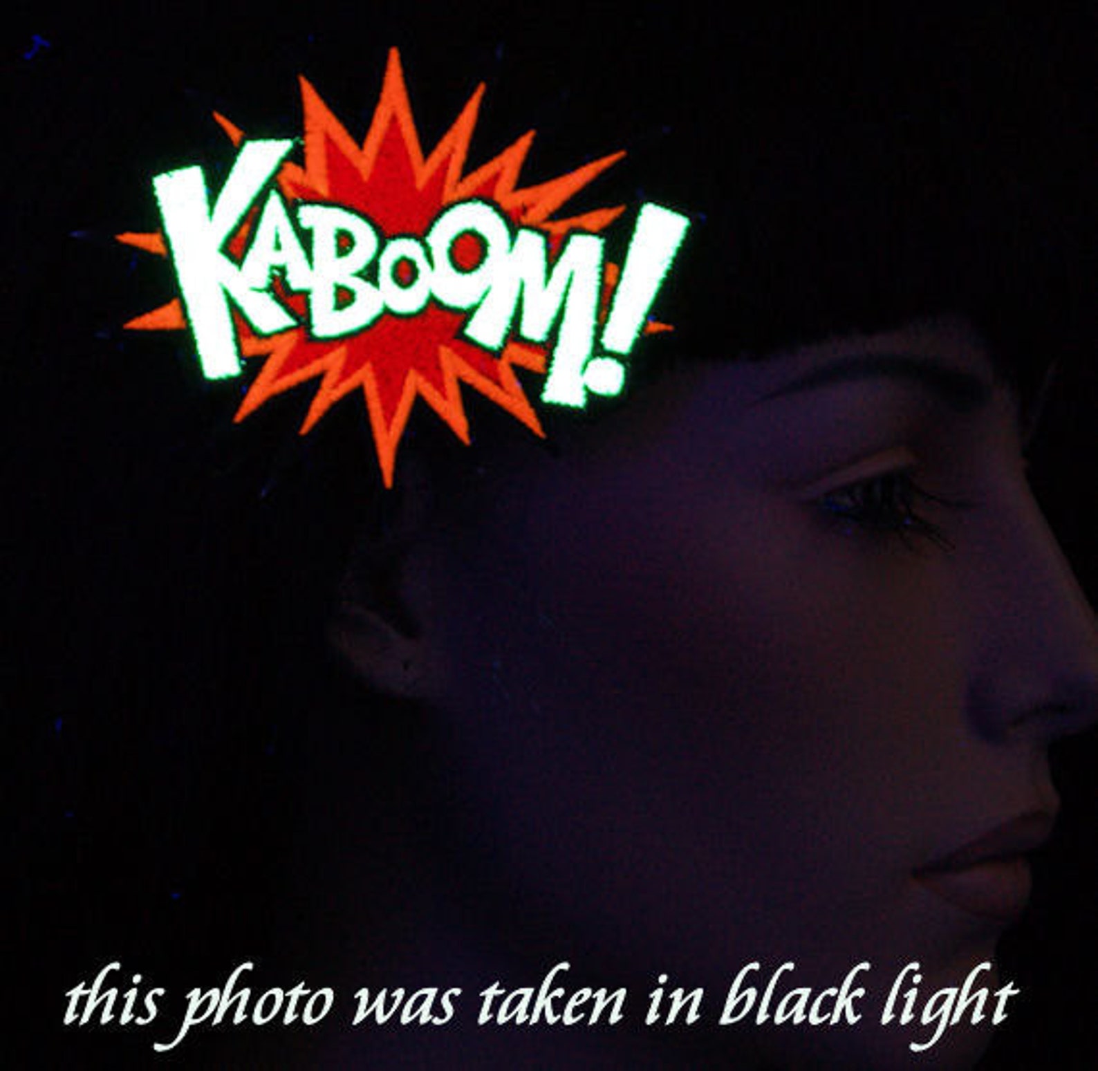 KABOOM Comic Book Star Burst Words UV GLOW Embroidered Hair Clip ...