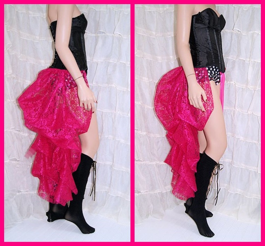 Fuchsia Hot Pink Sexy Lace Bustle Wrap Dance Showgirl Burlesque Rave ...