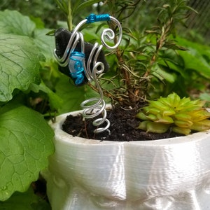 Obsidian + Quartz Crystals Plant Stake Crystal Healing Whimsical Pot ...