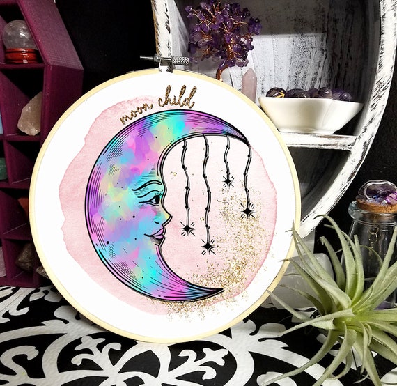 Moon Child Pastel Goth Crescent Moon Witchcraft Artwork - Etsy