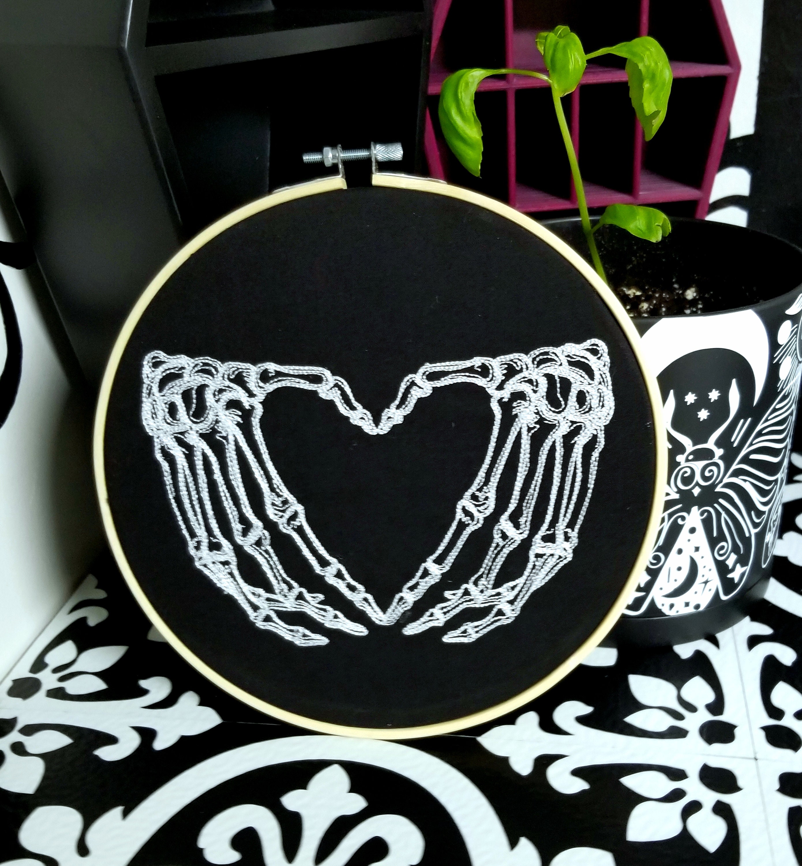 Skeletons Hands Heart 8 inch Embroidery Hoop Art Bones Morbid | Etsy