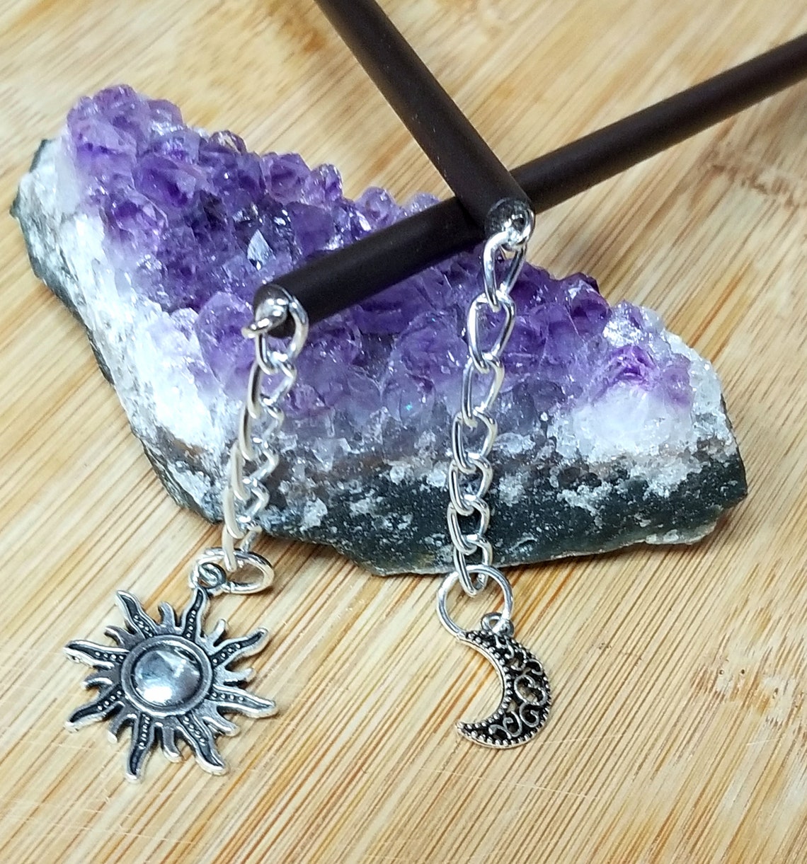 Crescent Moon and Sun Hair Stick Set Pair Updo Goth Gothic | Etsy