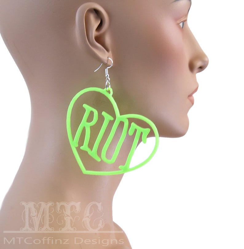 RIOT Heart Hoop Earrings 3D Printed Punk Protest Feminist - Etsy