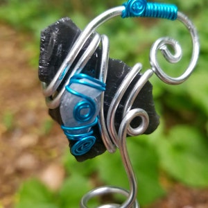 Obsidian + Quartz Crystals Plant Stake Crystal Healing Whimsical Pot ...