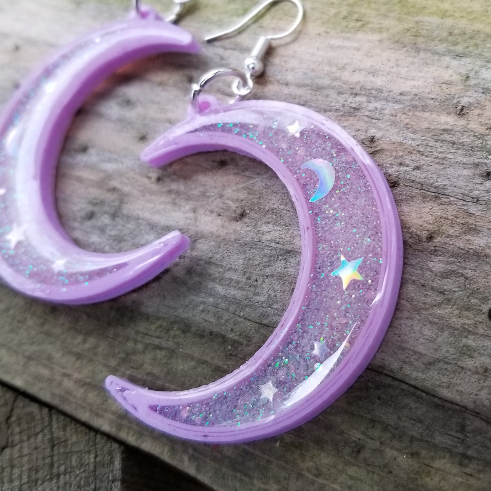 Pastel Goth Lavender and Pink Crescent Moon and Stars - Etsy