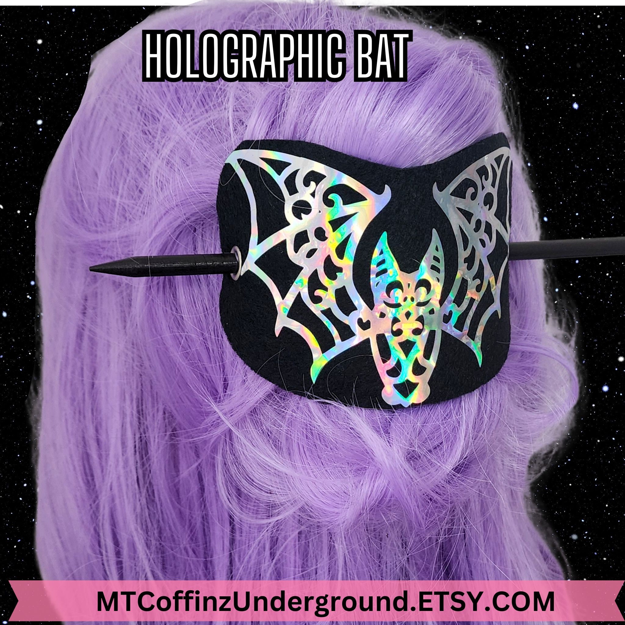 Lacy Bat Holographic Hair Stick Hologram Barrette Hair Slide Gothic ...