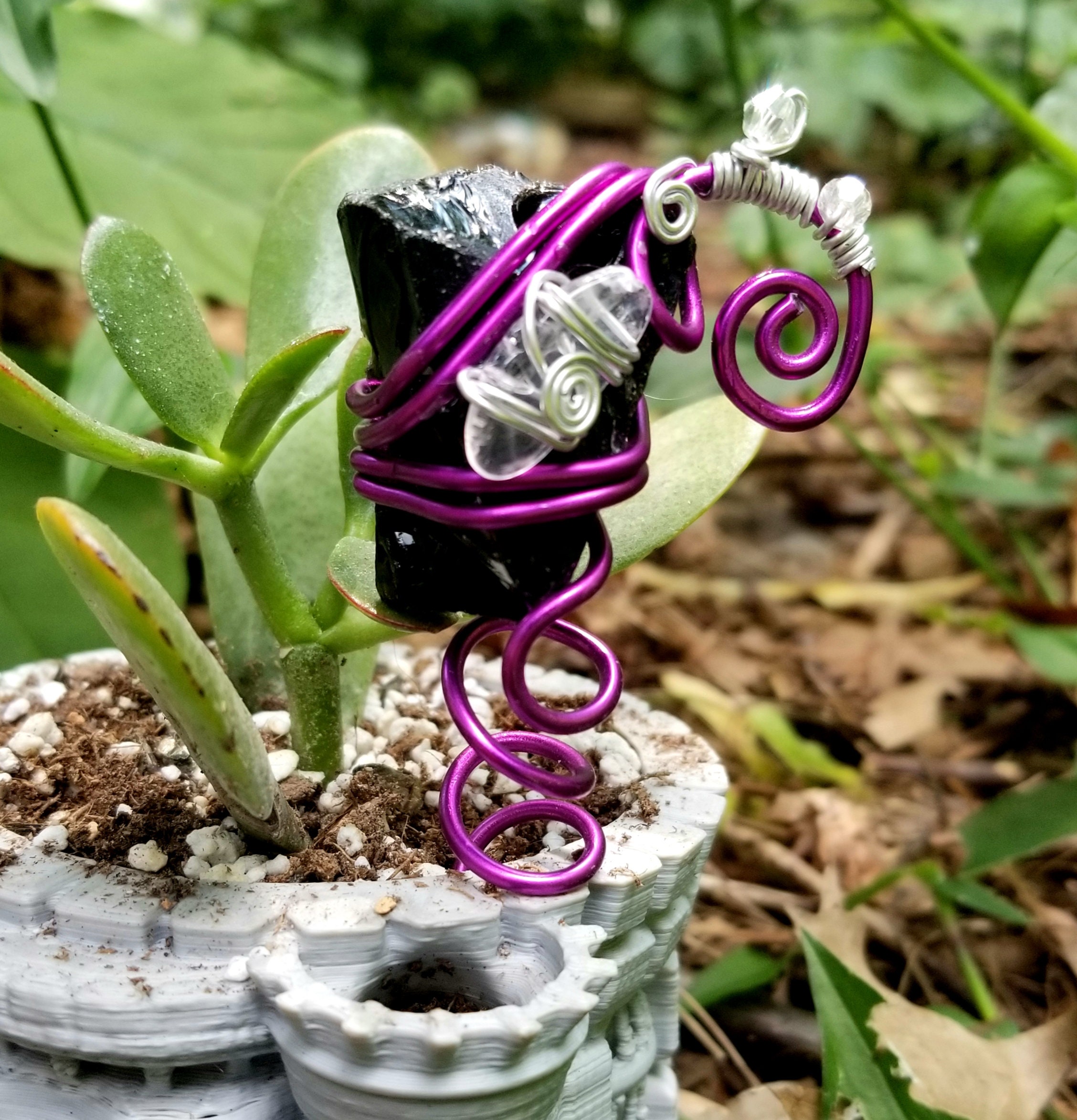 Obsidian and Crystals Plant Stake Crystal Healing Whimsical | Etsy