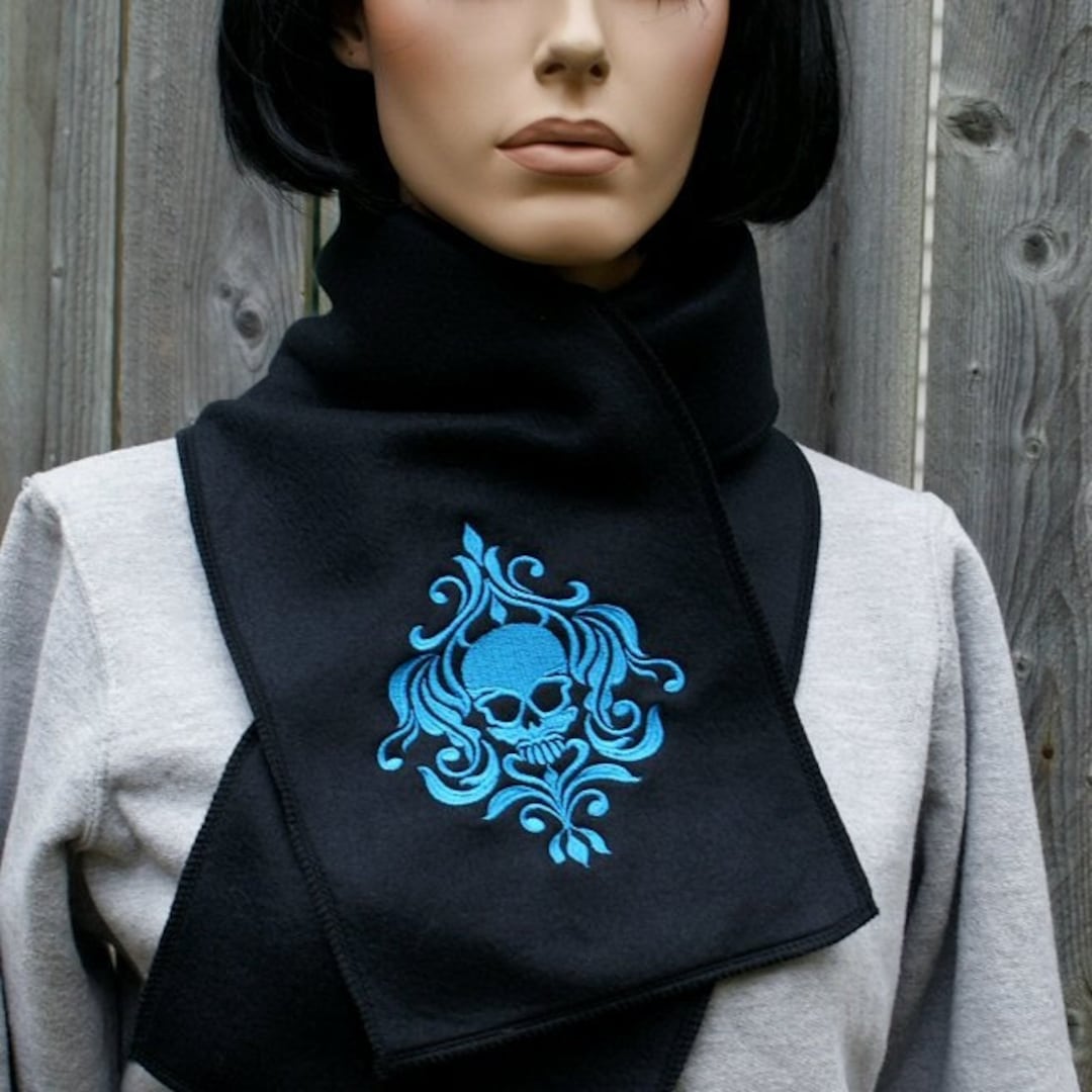 Damask Skull Embroidered Black Fleece Scarf Mtcoffinz Choose Any Thread ...