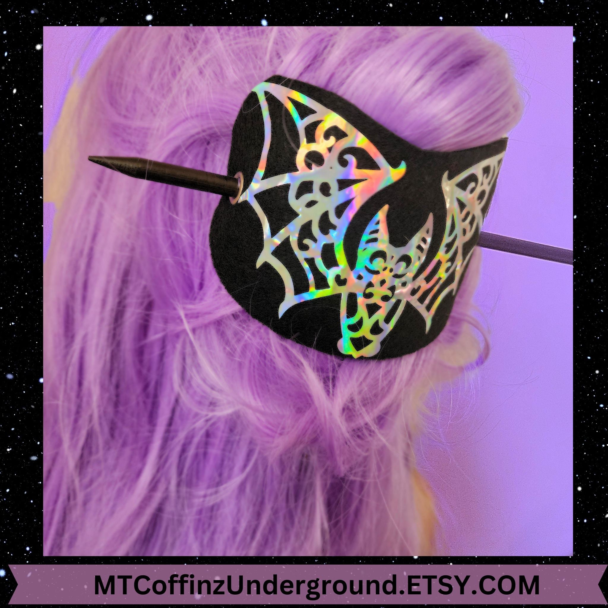 Lacy Bat Holographic Hair Stick Hologram Barrette Hair Slide Gothic ...