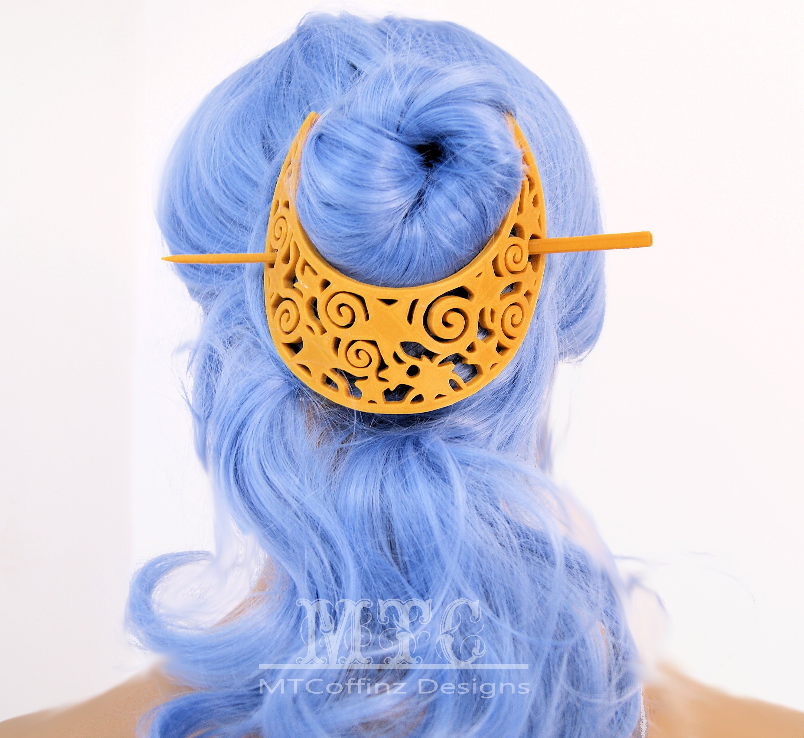 Crescent Moon Celestial Bun Holder Hair Cage 3D Printed Long | Etsy