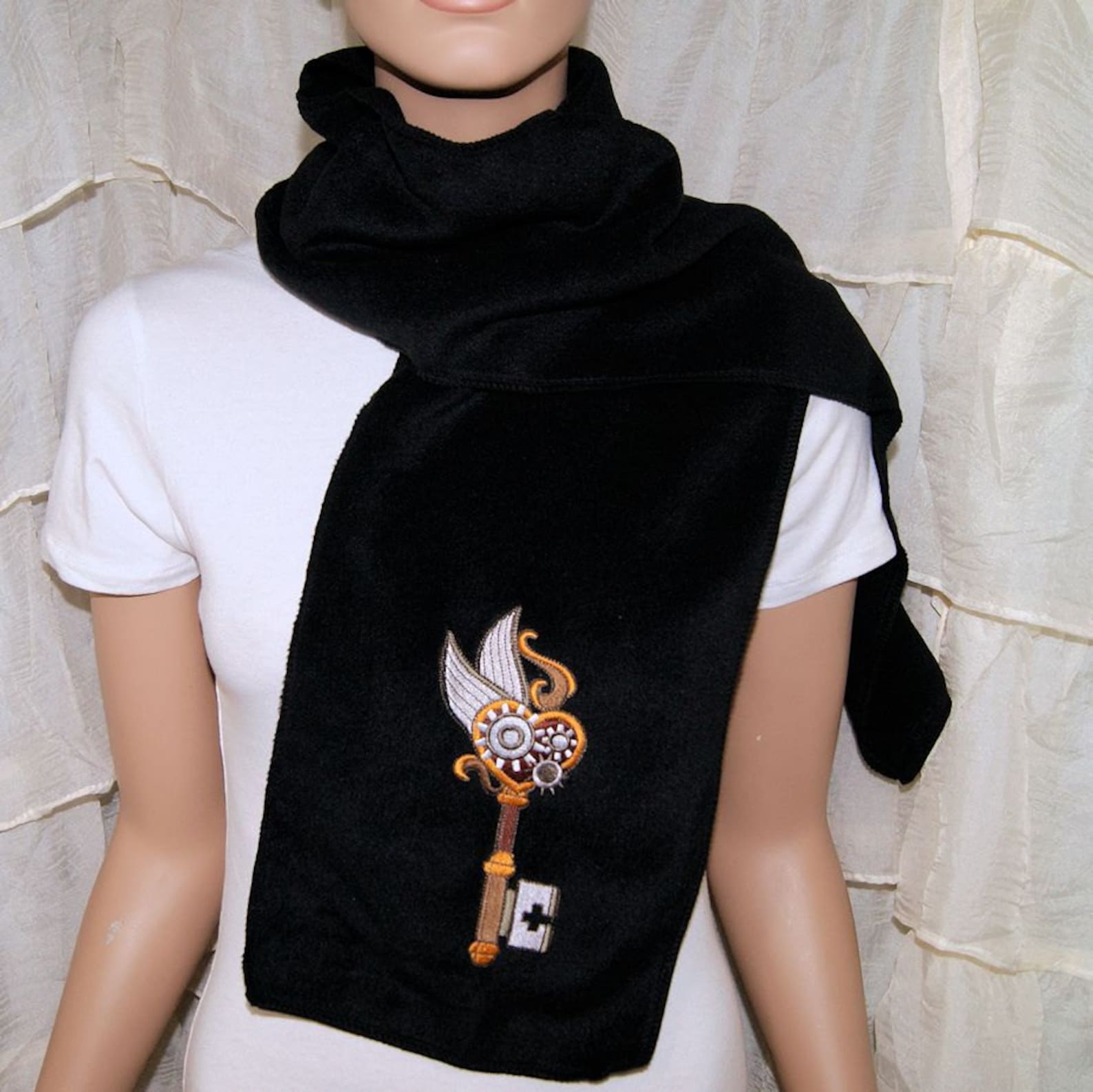 Flying Steampunk Skeleton Gear Key Embroidered Black Winter - Etsy