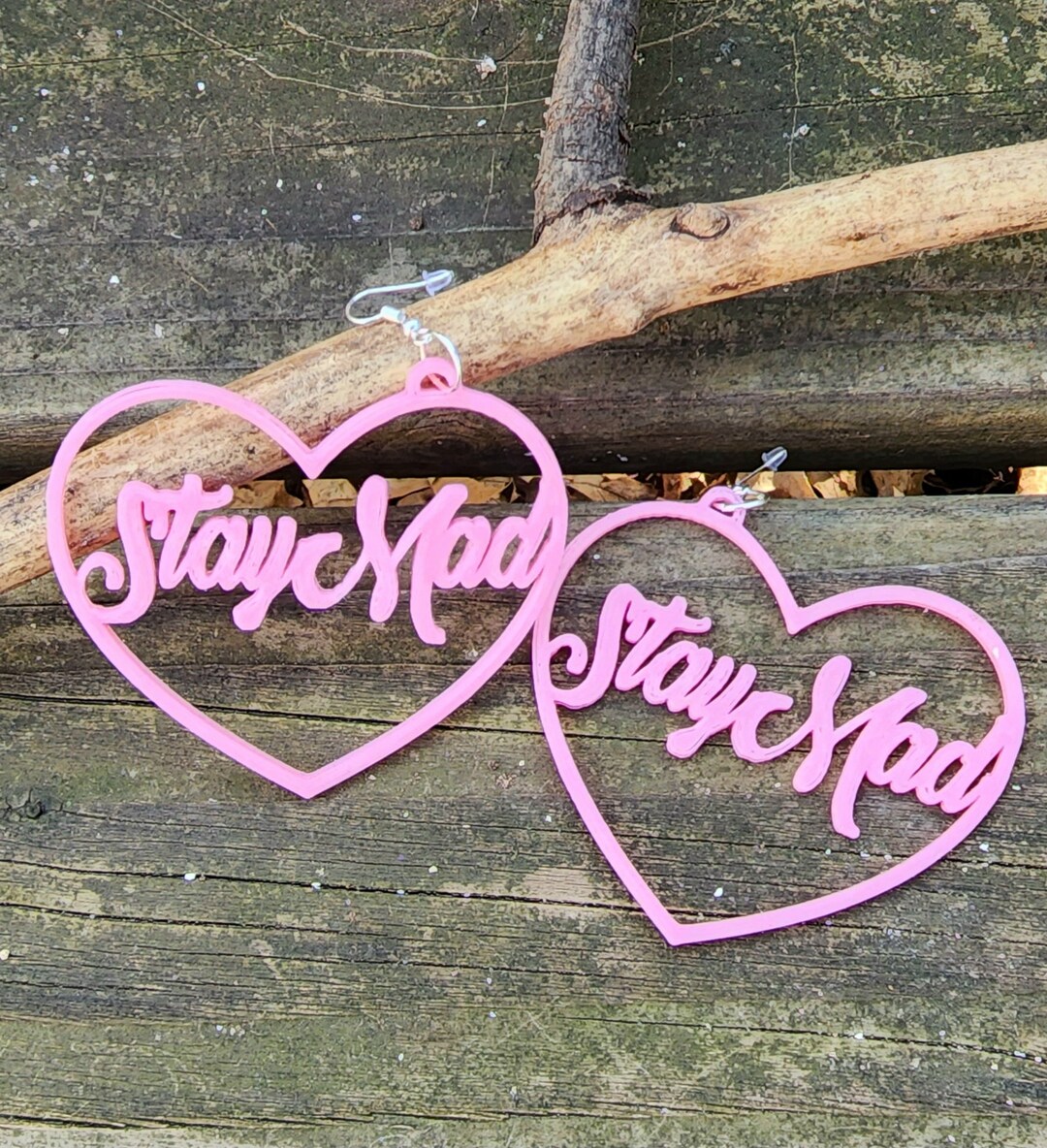 Stay Mad Heart Hoops Baddie Bad Girl Oversized Statement Earrings 3D ...
