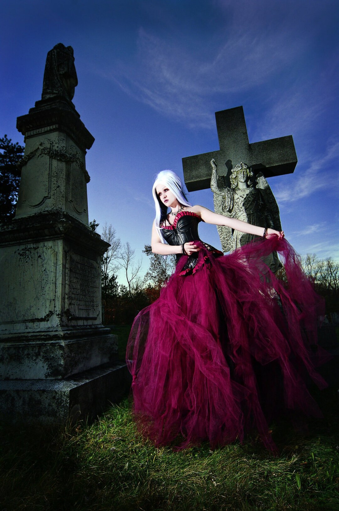 Burgundy Wine Gothic Formal Alternative Wedding Sewn and Lined Tulle ...