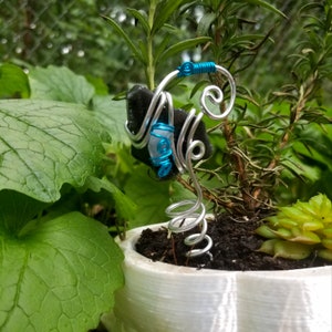 Obsidian + Quartz Crystals Plant Stake Crystal Healing Whimsical Pot ...