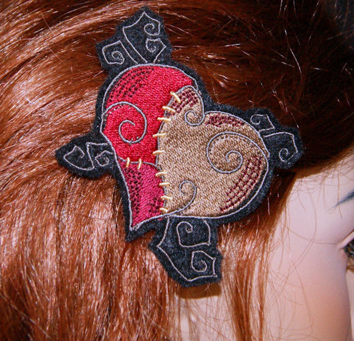 Frankenstein Broken Heart Patchwork Stitches Embroidered Hair | Etsy