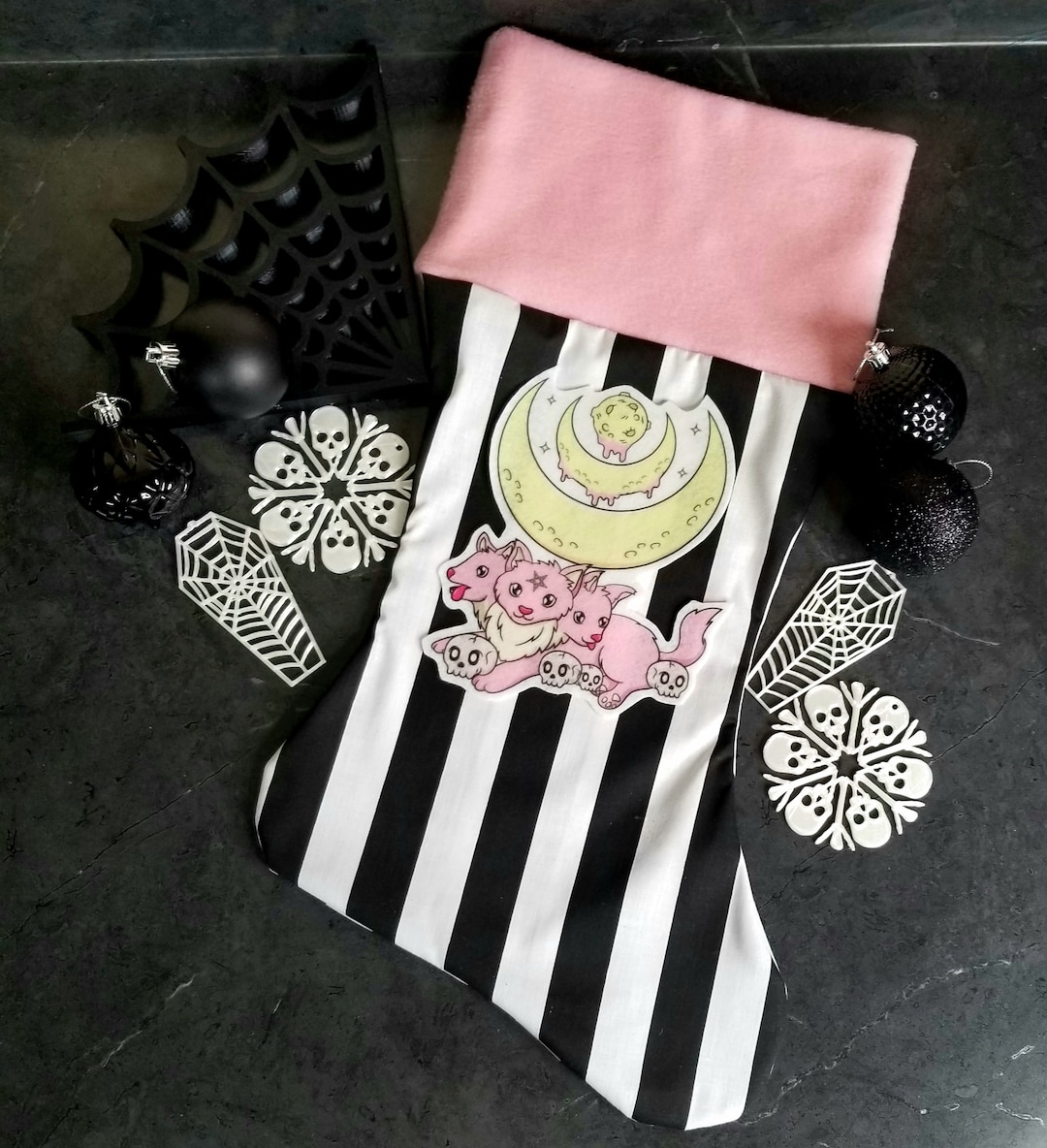 Pink Cerberus Dripping Crescent Moon Pastel Goth Gothmas Christmas ...