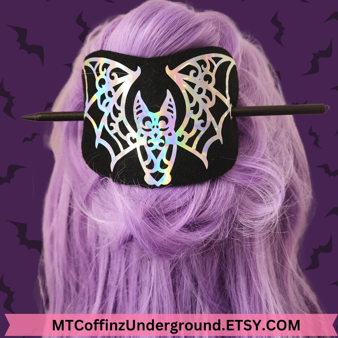 Lacy Bat Holographic Hair Stick Hologram Barrette Hair Slide Gothic ...