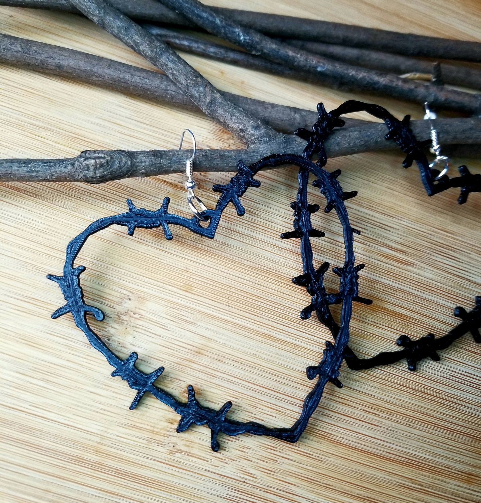 Barbed Wire Heart Hoop Oversized Statement Earrings 3D Printed | Etsy